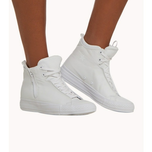Converse | Shoes | Nwt Converse White Leather Mid Top Wedge Sneakers ...